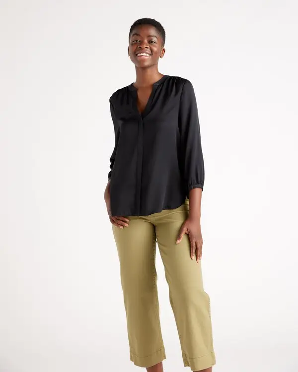 Quince 100% Washable Silk Stretch Pleat Back Blouse