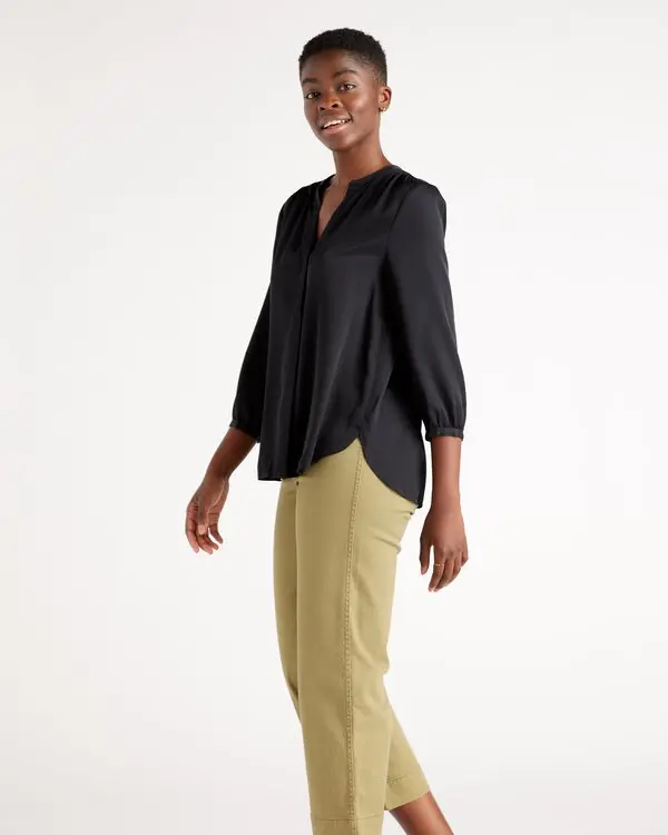 Quince 100% Washable Silk Stretch Pleat Back Blouse
