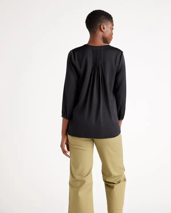 Quince 100% Washable Silk Stretch Pleat Back Blouse