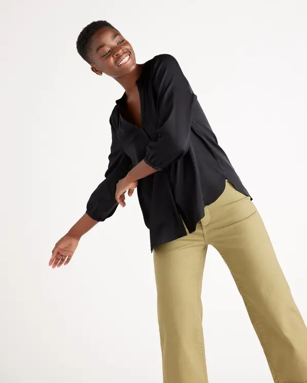 Quince 100% Washable Silk Stretch Pleat Back Blouse