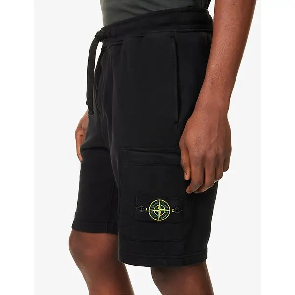 Stone Island Compass Badge Cotton-jersey Sweat Shorts - Black