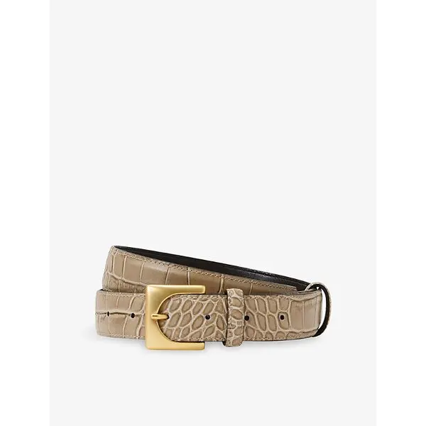 REISS Mock-croc Leather Belt - Stone