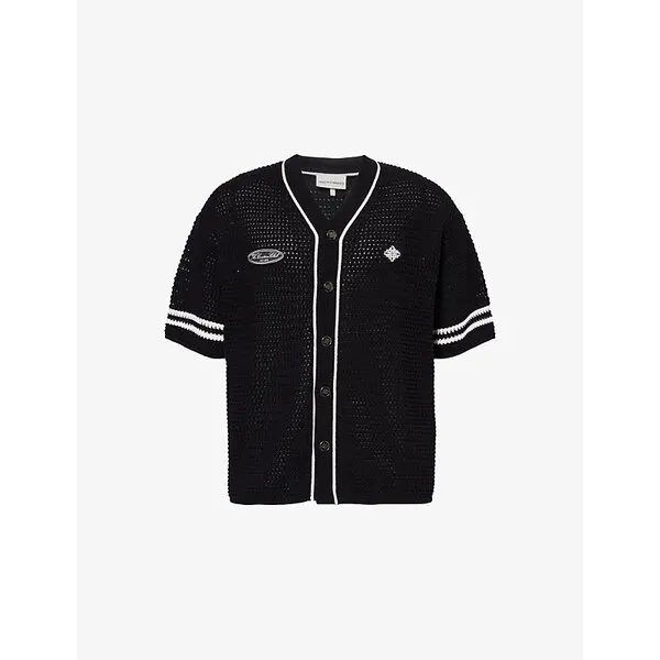 THE COUTURE CLUB Logo-patch Crochet-knit Cotton Baseball Shirt - Black