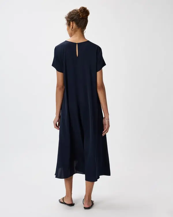 Quince Washable Stretch Silk Voluminous Maxi Dress - Navy