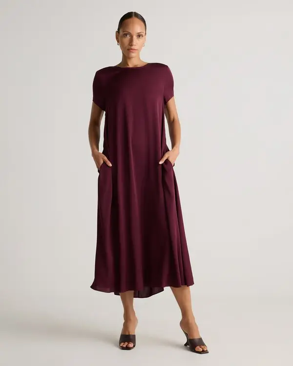 Quince Washable Stretch Silk Voluminous Maxi Dress - Wine Tasting Red