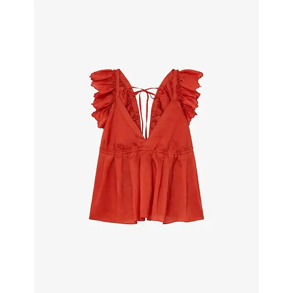 REISS V-neck Ramie-blend Top