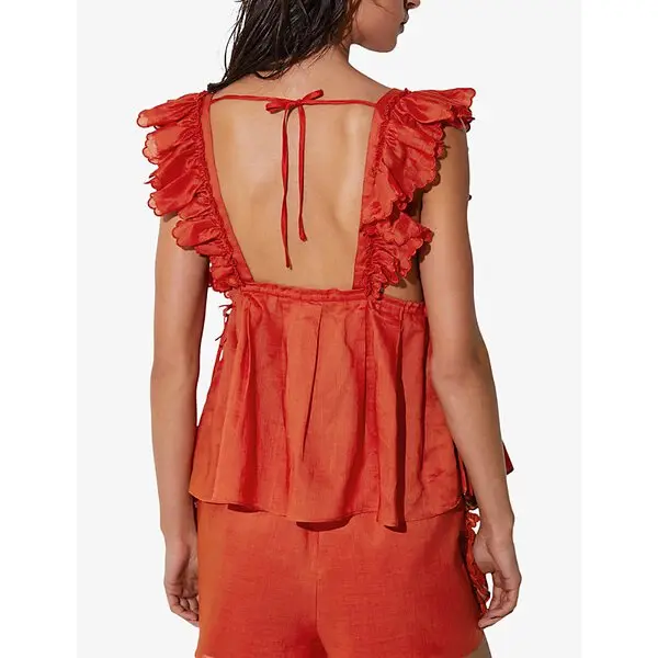 REISS V-neck Ramie-blend Top