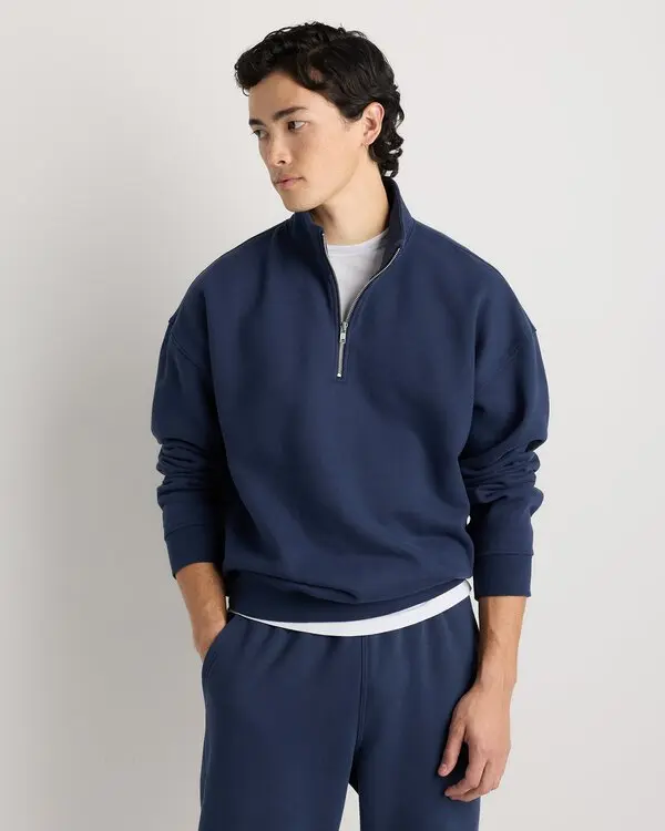 Quince Everyday Fleece Quarter-zip Sweatshirt - Washed Deep Navy