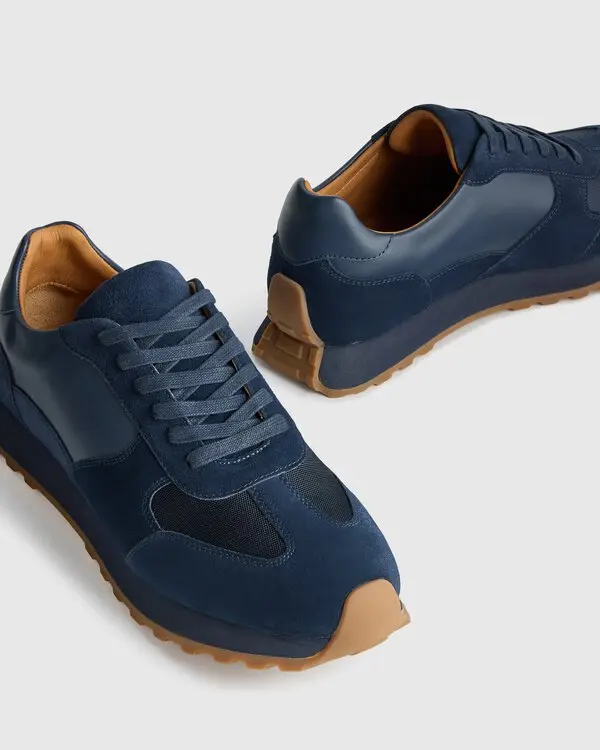 Quince Italian Leather And Suede Retro Runner Sneakers - Dark Navy