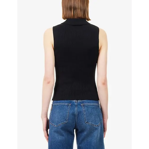 Paige Vesta Polo-collar Ribbed Knitted Top