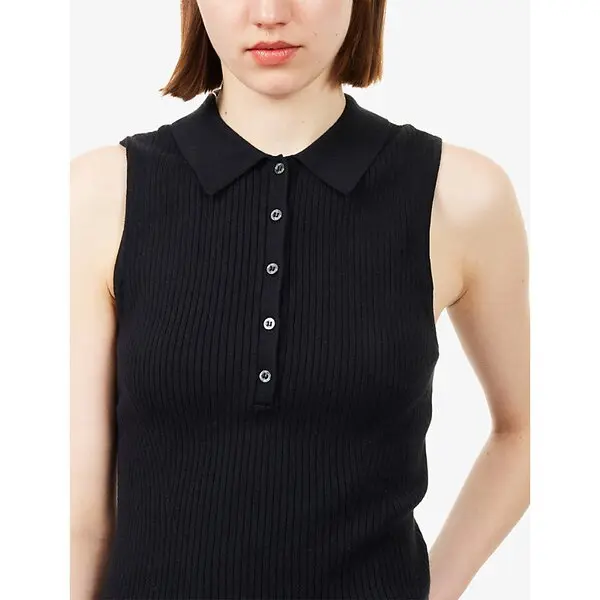Paige Vesta Polo-collar Ribbed Knitted Top