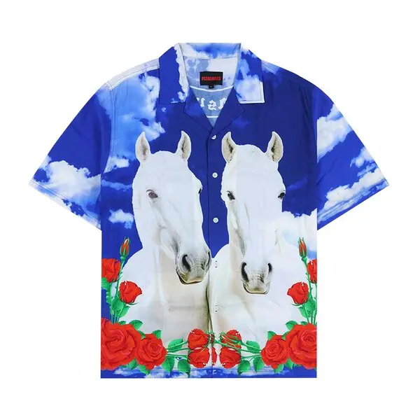 PLEASURES White Horse Camp Shirt - Blue
