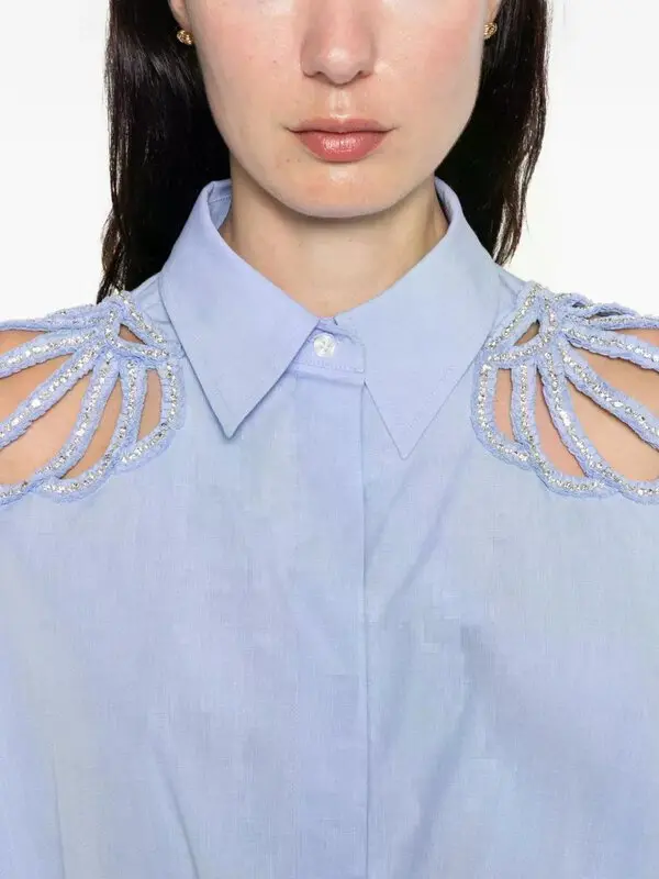 Sandro Embellished Cotton Shirt - Blue