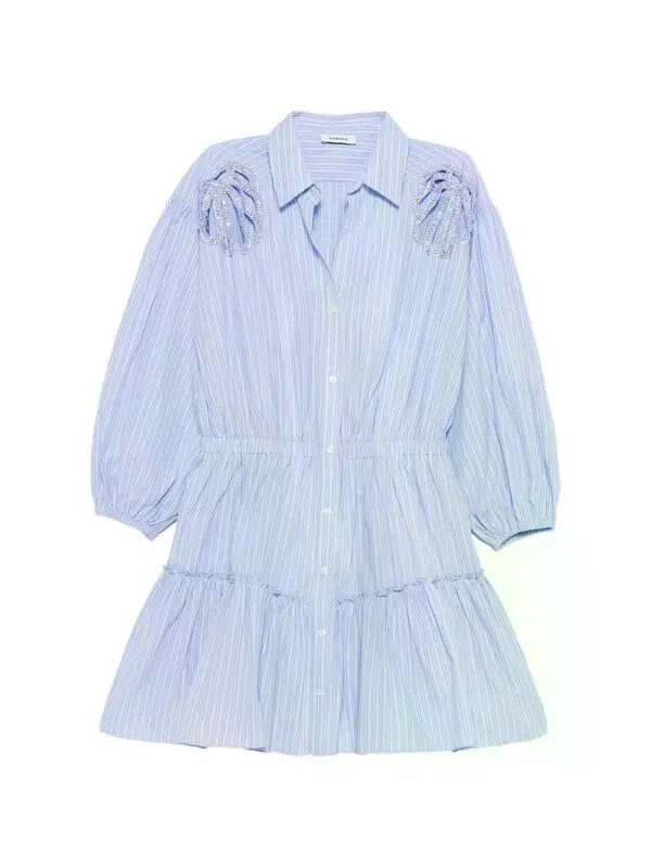 Sandro Striped Pattern Mini Dress With Rhinestone Shell Embellishments - Blue