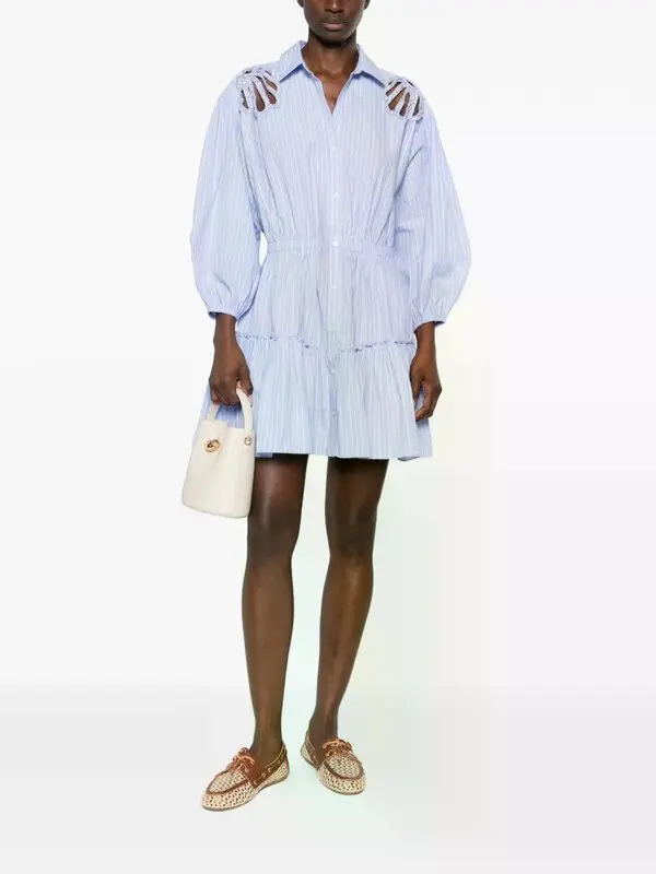 Sandro Striped Pattern Mini Dress With Rhinestone Shell Embellishments - Blue