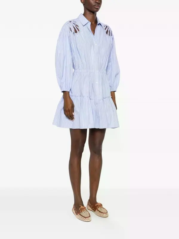 Sandro Striped Pattern Mini Dress With Rhinestone Shell Embellishments - Blue
