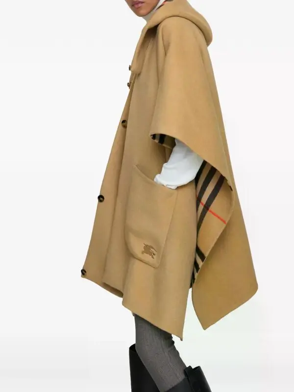 Burberry Reversible Check Cashmere Cape With Shearling Trim