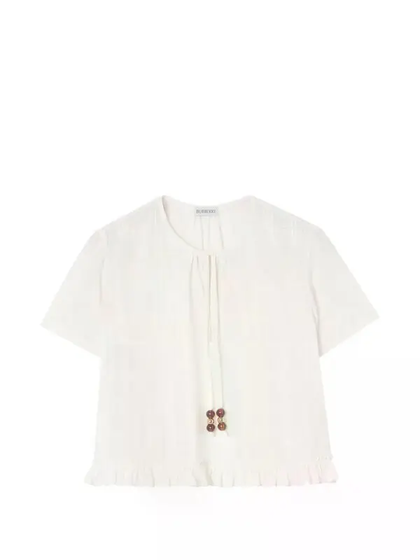Burberry Cotton Voile Check Jacquard Blouse With Ruffled Trim - Neutrals