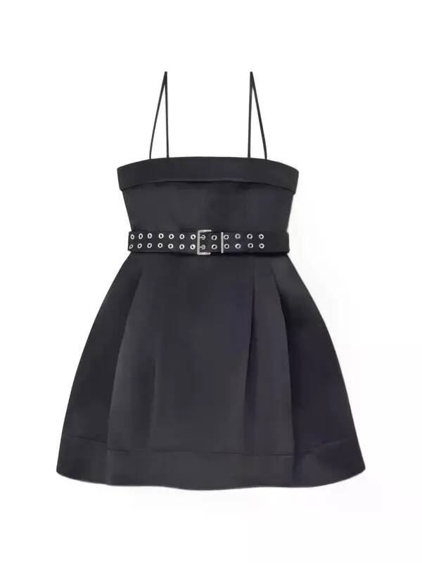 GANNI Mini Belted Spaghetti-strap Dress - Black