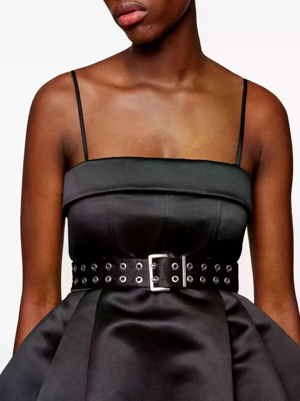 GANNI Mini Belted Spaghetti-strap Dress - Black