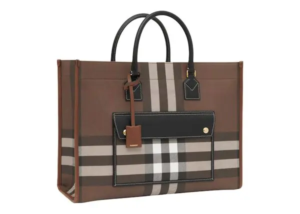 Burberry Check And Leather Freya Tote Bag - Dark Birch Brown