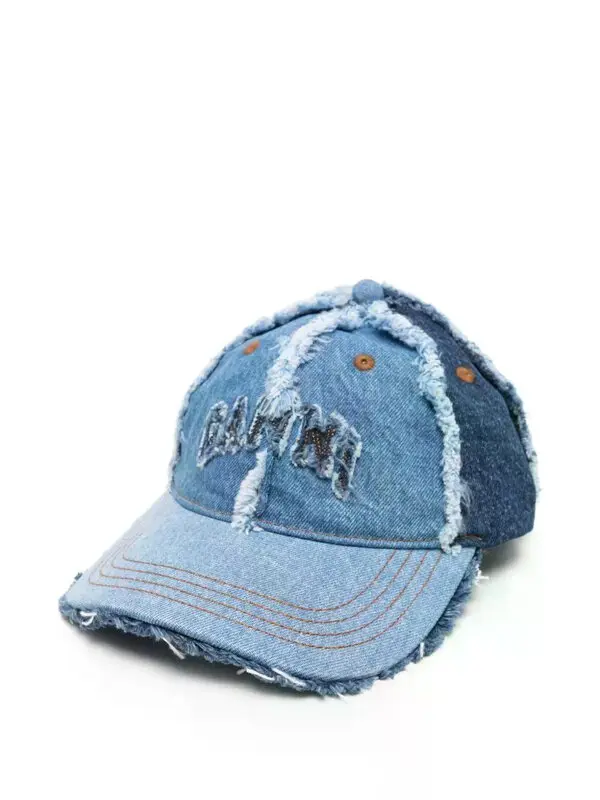 GANNI Frayed Panelled Baseball Cap - Blue