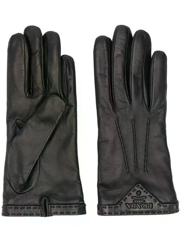 Prada Stitched Logo Plaque Gloves - Black