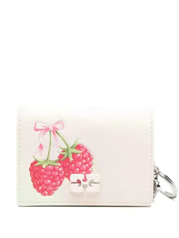GANNI Raspberry-print Logo-plaque Wallet - Neutrals