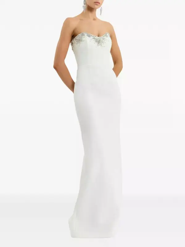 Rebecca Vallance Melva Strapless Beaded Maxi Dress - White