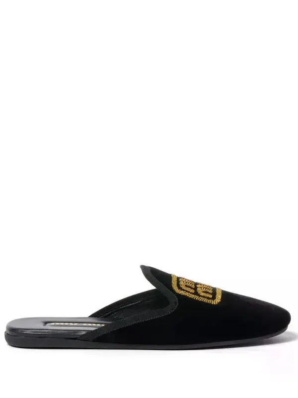 Miu Miu Logo-embroidered Velvet Slippers