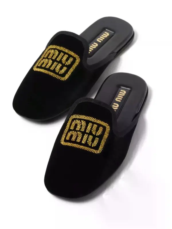 Miu Miu Logo-embroidered Velvet Slippers