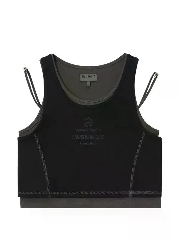 MUSIUM DIV. Layered Logo Print Cropped Top - Black