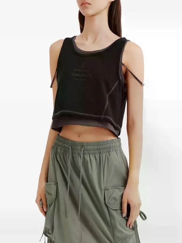 MUSIUM DIV. Layered Logo Print Cropped Top - Black