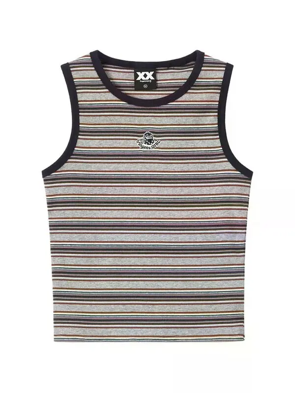 FINGERCROXX Horizontal Stripe Ribbed Knit Top - Grey