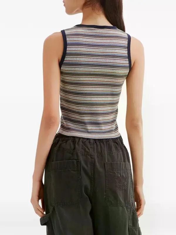FINGERCROXX Horizontal Stripe Ribbed Knit Top - Grey