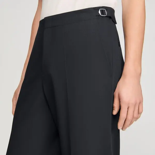Sandro Wide-leg Wool Trousers With Buckles - Dark Grey