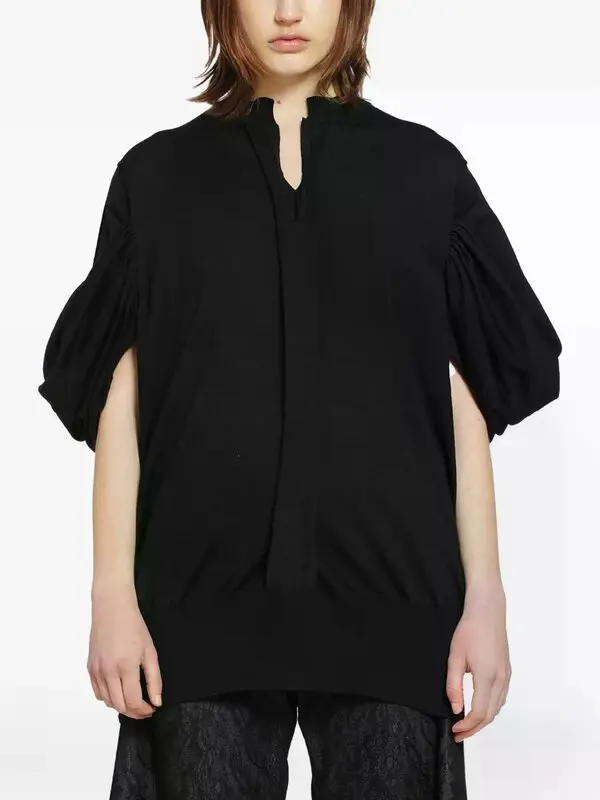 Junya Watanabe Gathered-sleeves V-neck Sweater - Black