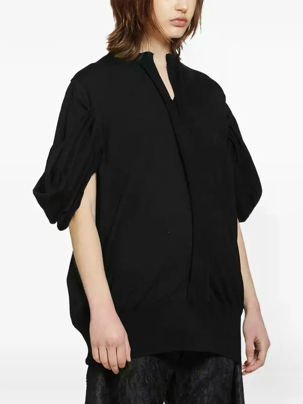 Junya Watanabe Gathered-sleeves V-neck Sweater - Black