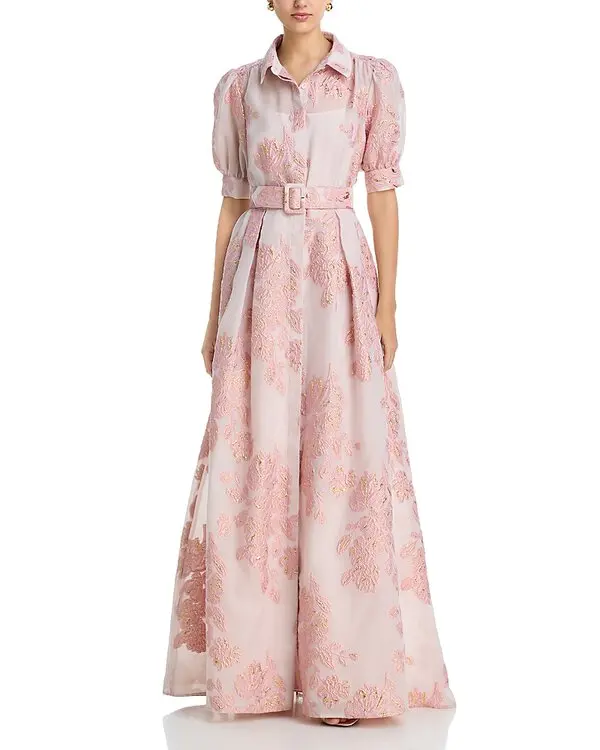 Rickie Freeman For Teri Jon Metallic Jacquard Gown - Blush