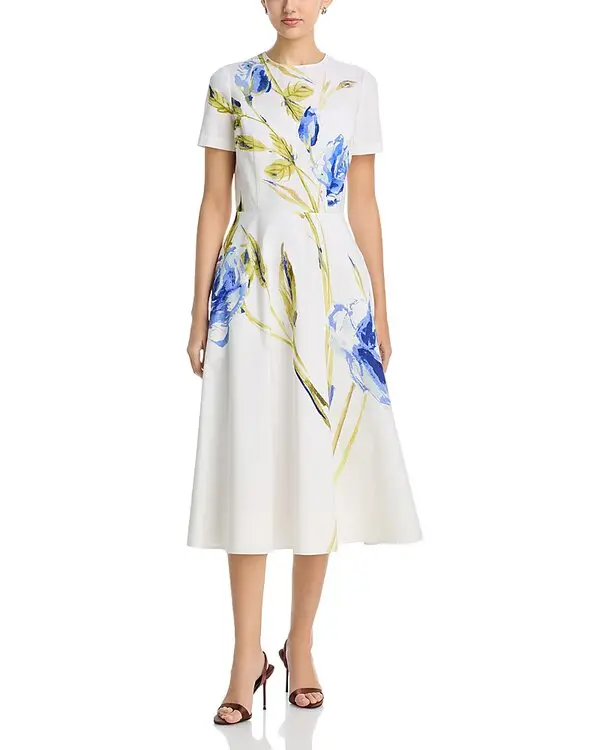 Rickie Freeman For Teri Jon Floral Print Midi Dress - White Multi