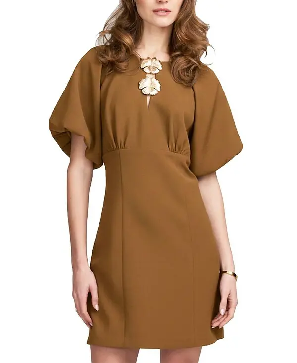 ELLE COLLECTION Balloon Sleeve Dress - Gold
