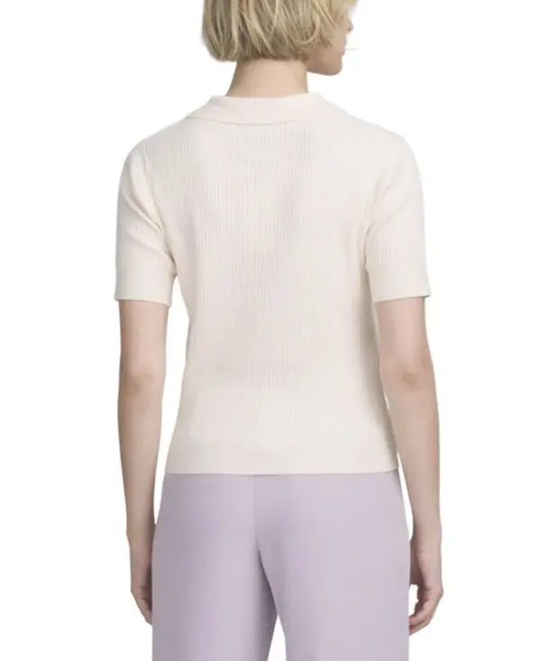 ELLE COLLECTION Fine Gauge Ribbed Henley - Ivory
