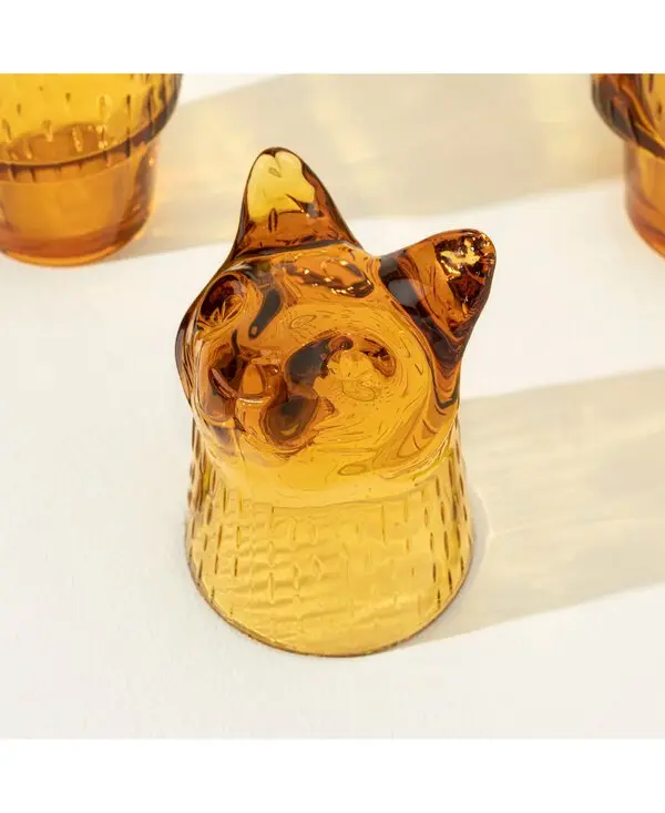 UNCOMMON GOODS Amber Cat Stacking Glass Set, Set Of 4