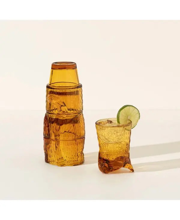 UNCOMMON GOODS Amber Cat Stacking Glass Set, Set Of 4