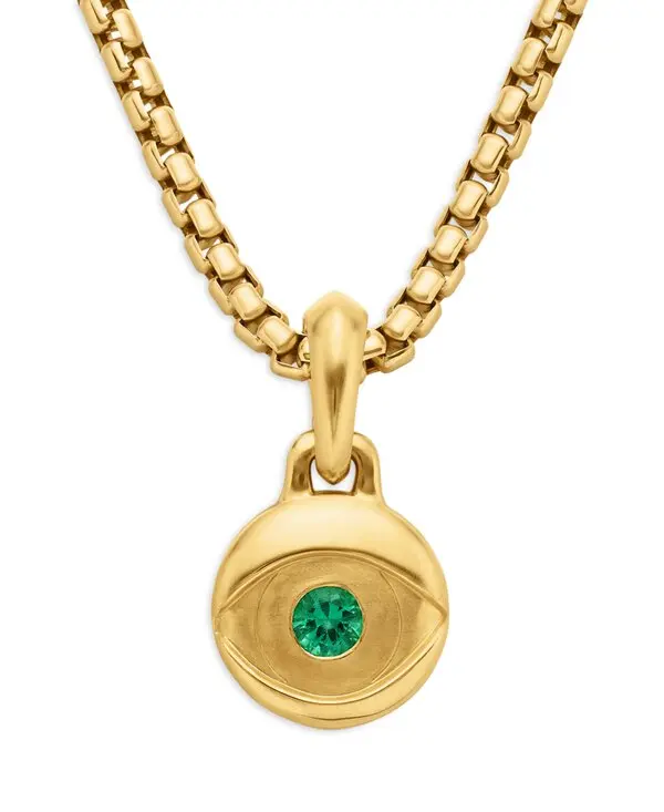 David Yurman 18k Gold Evil Eye Amulet Pendant - Emerald