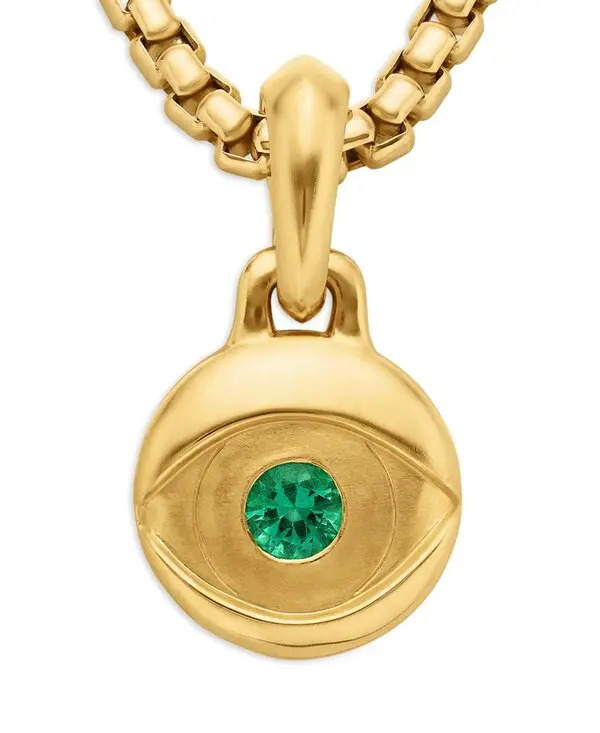 David Yurman 18k Gold Evil Eye Amulet Pendant - Emerald