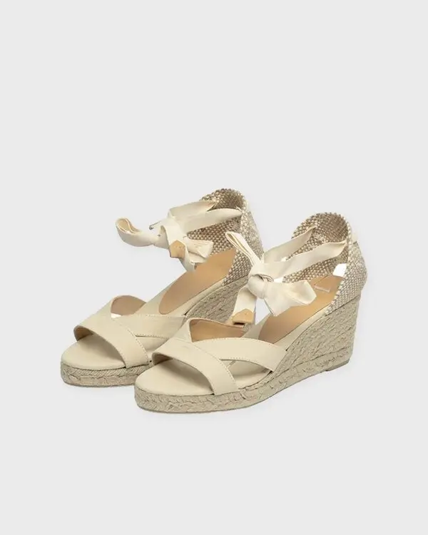 CastaÑer Bailey Wedge Espadrilles With Ankle Ties - Ivory