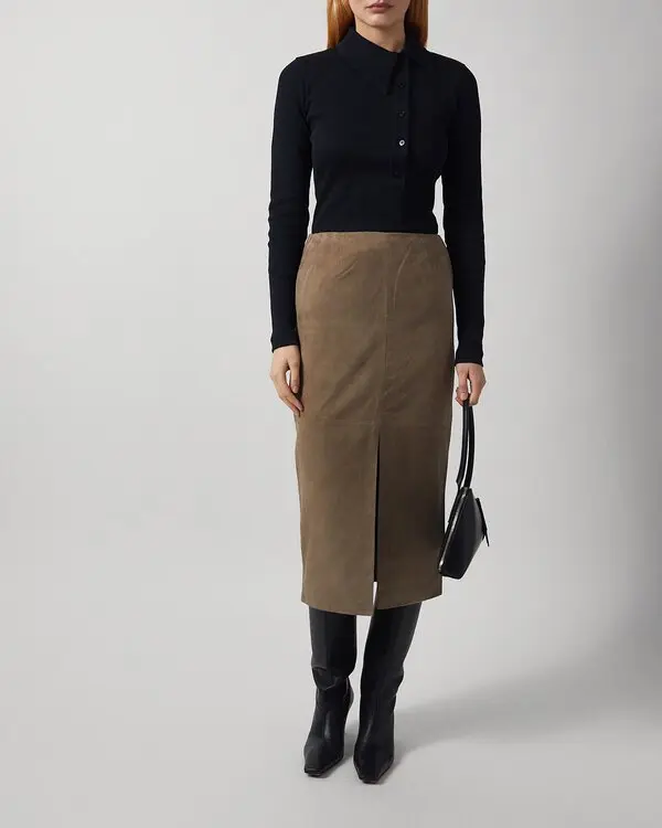 ROTATE BY BIRGER CHRISTENSEN Suede Midi Pencil Skirt