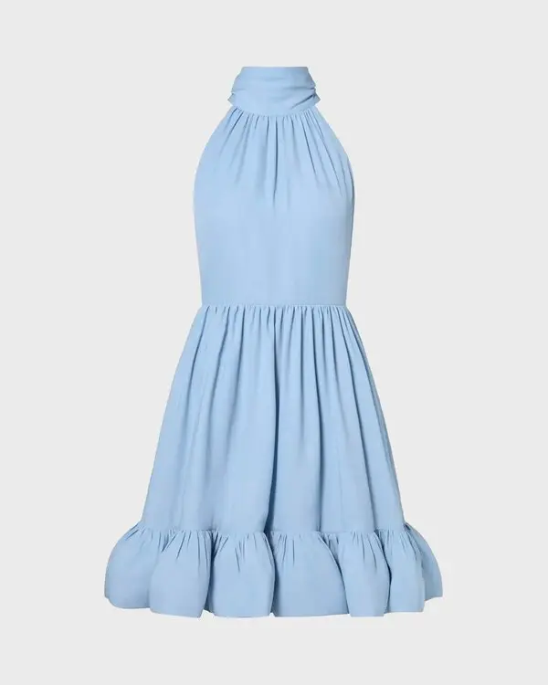 MALINA Dress Fern Halterneck Ruffled Mini - Sky