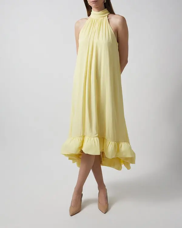 MALINA Sabrina Halterneck Ruffled Midi Dress